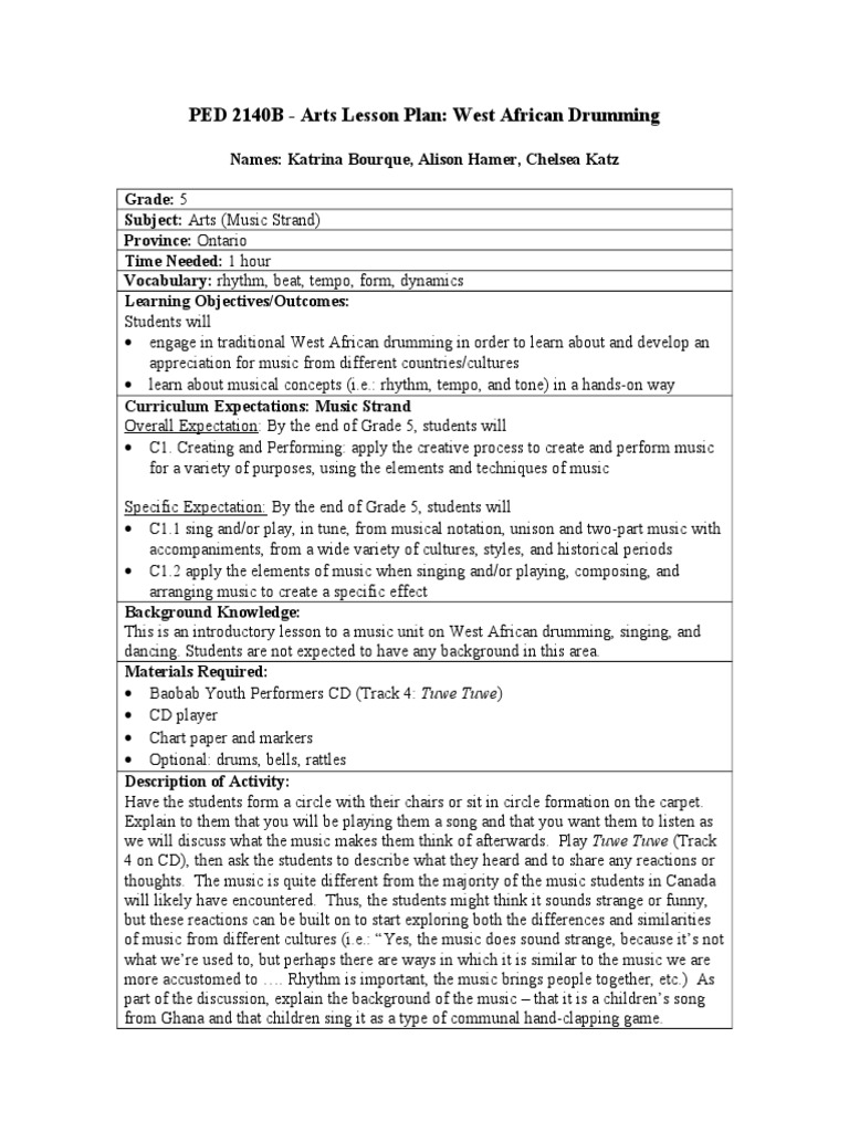 West African Drumming Lesson Plan | PDF