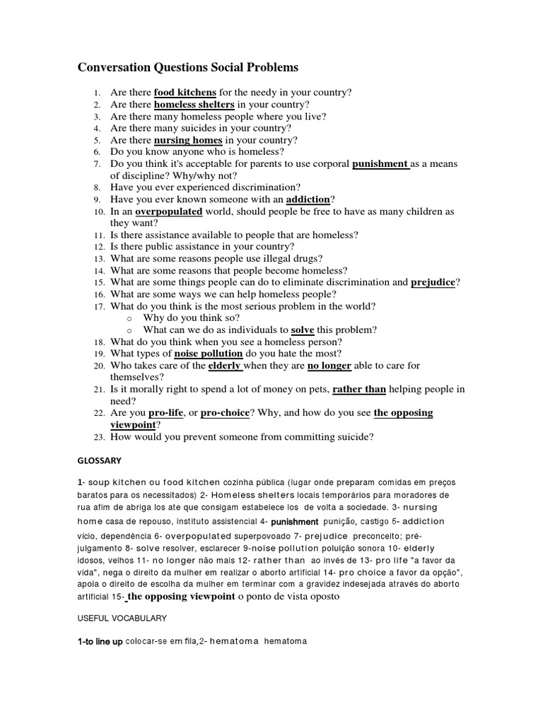 Conversation Questions Social Problems PDF | PDF | Applied Ethics