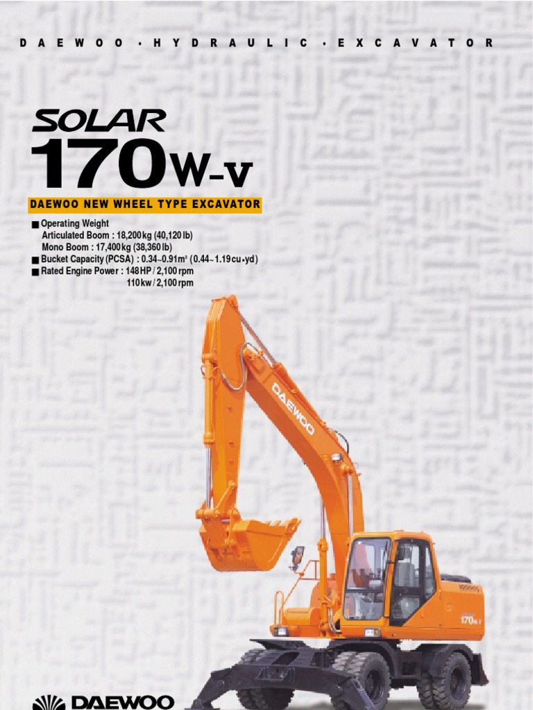 Daewoo Excavadora Hidráulica SOLAR 170W-V | PDF | Pump | Transmission ...