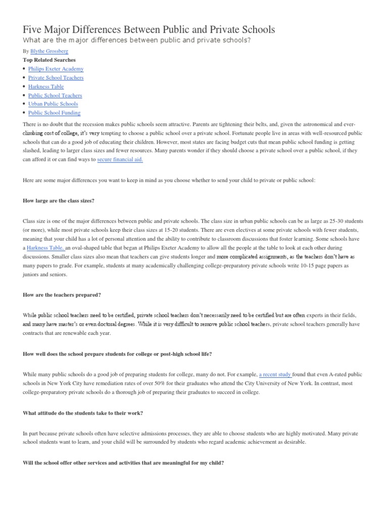 Five Major Differences Between Public and Private Schools | PDF ...