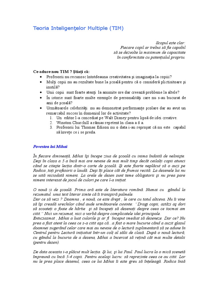 Teoria Inteligentelor Multiple | PDF