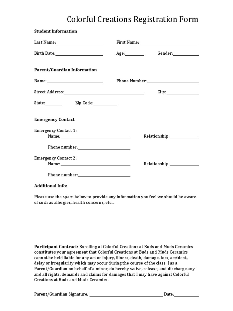 Colorful Creations Registration Form | PDF | Wellness
