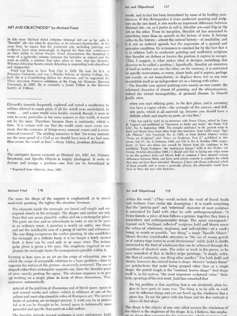 Michael Fried's "Art and Objecthood" | PDF
