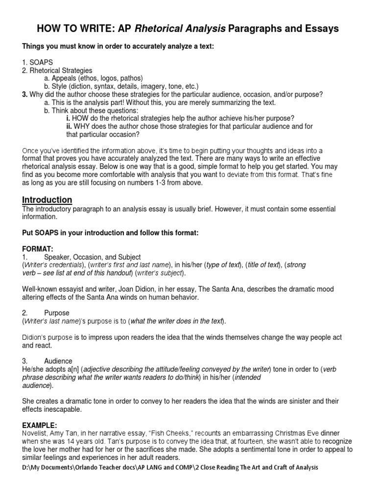 AP Rhetorical Analysis Essay Guide | PDF | Rhetoric | Essays