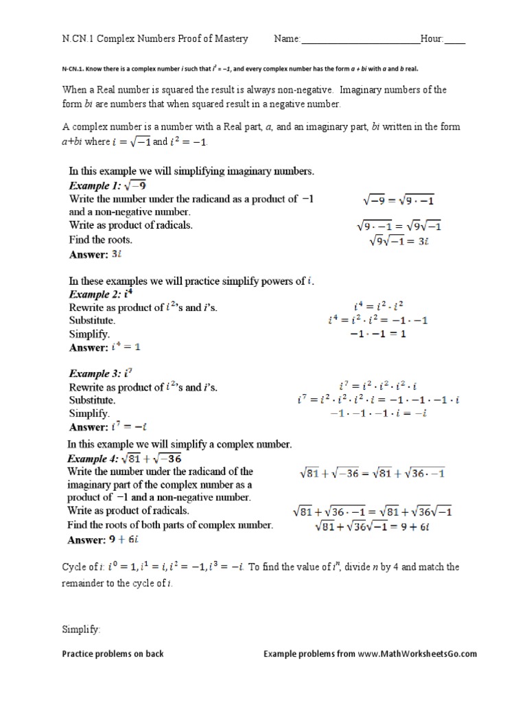 Mastering Complex Numbers: N.CN.1 Guide | PDF