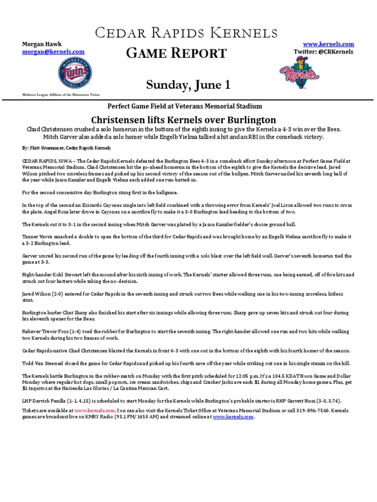 Kernels Game Box 6-1 | PDF | Home Run | Run (Baseball)