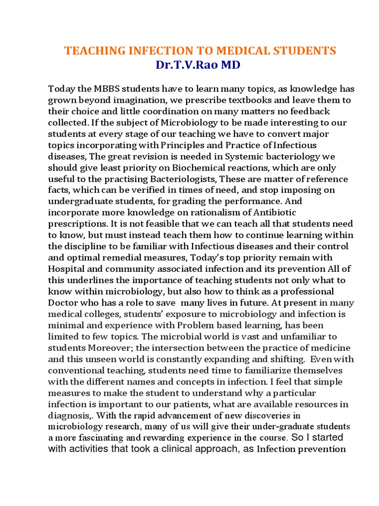 Teaching Infection To Medical Students | PDF | Medical School | Infection