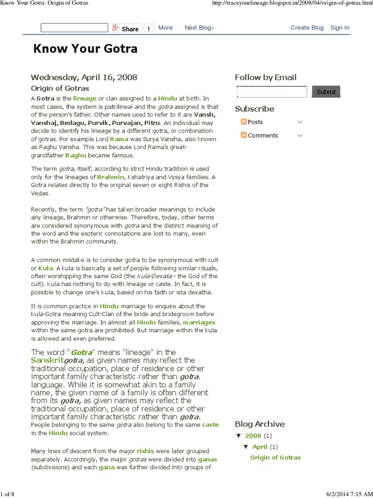 Understanding Hindu Gotras and Lineage | PDF | Hindu Literature ...