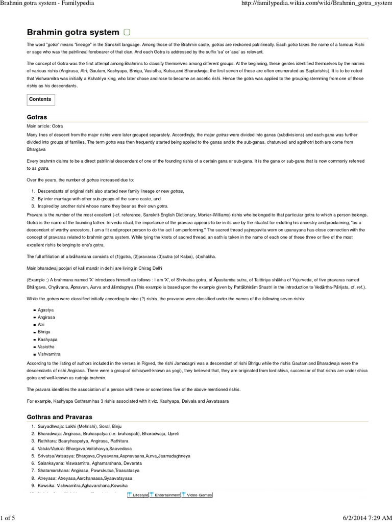 Brahmin Gotra System - Familypedia | PDF | Hindu Literature | Hindu ...