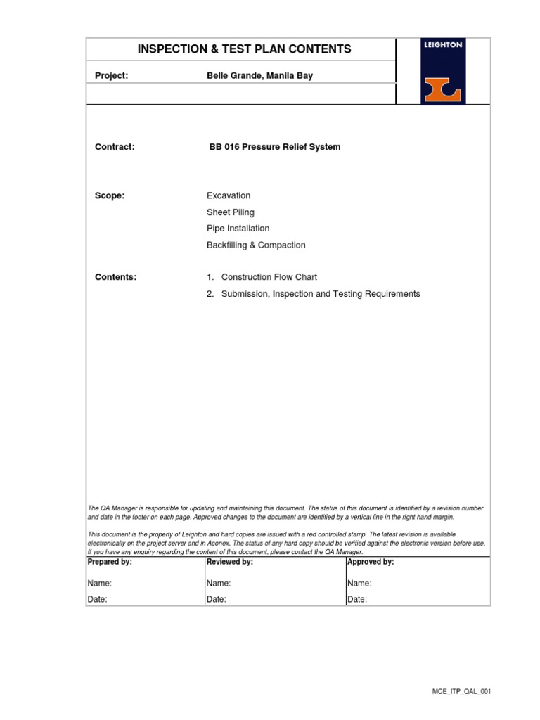 01 ITP Template | Deep Foundation | Specification (Technical Standard ...