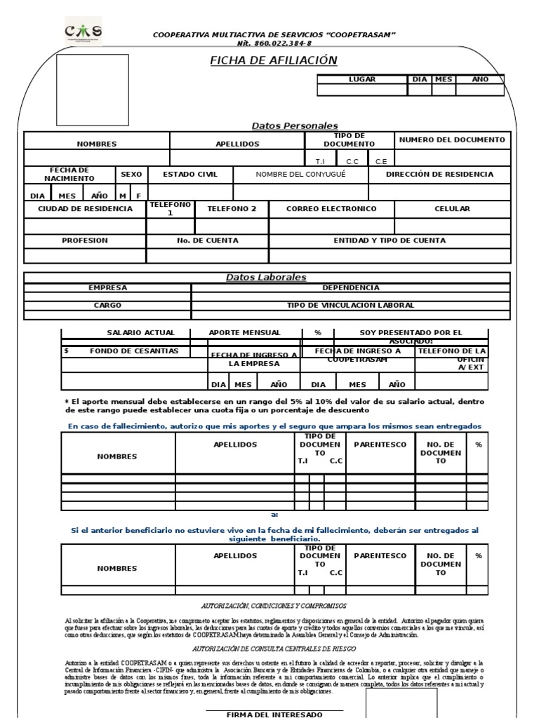 Ficha de Afiliación | PDF | Bancos | Gobierno