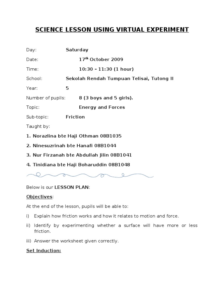 Science Lesson Using Virtual Experiment | PDF | Friction | Question