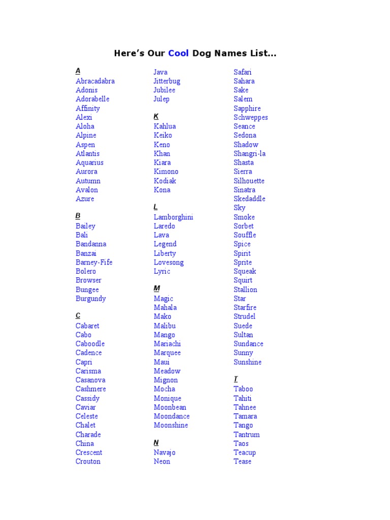 Popular DOG & Puppy Names | PDF