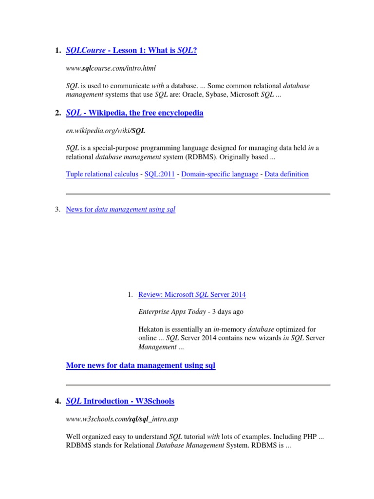 Sqlcourse - Lesson 1: What Is SQL?: Tuple Relational Calculus Sql:2011 ...