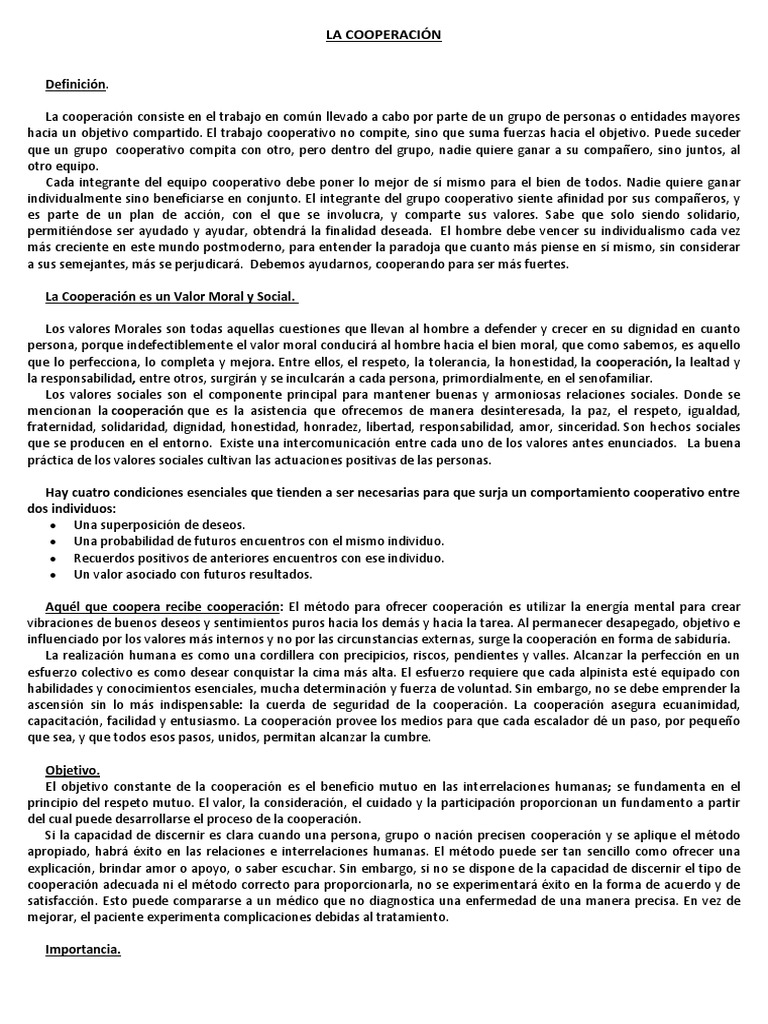 Definición y Valor de la Cooperación | PDF | Cooperación | León