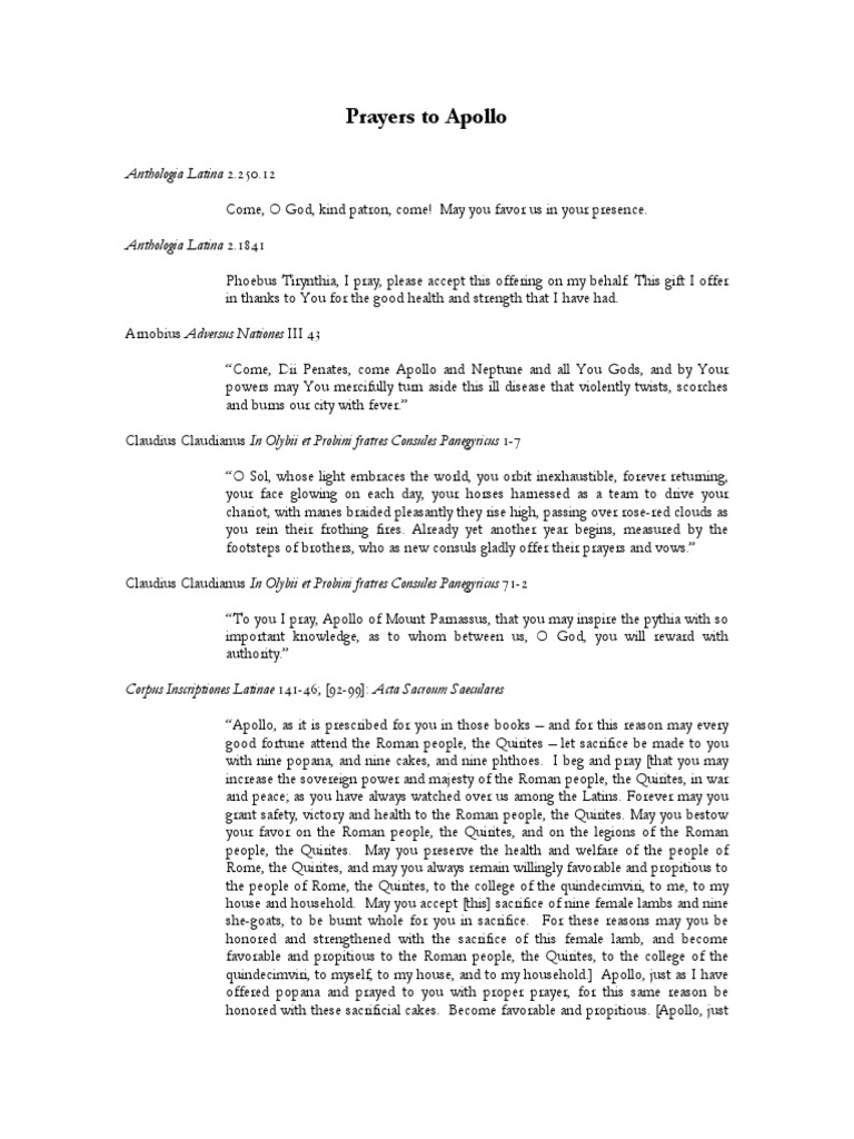 Roman Pagan Prayers | PDF | Janus | Apollo