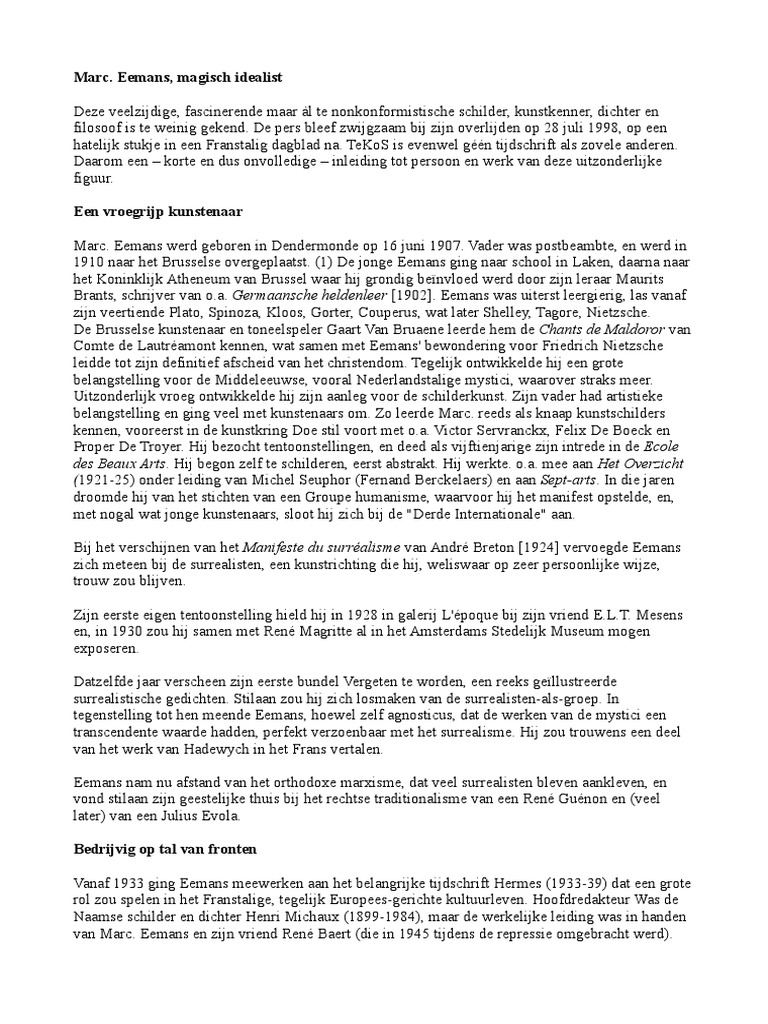 Roeland Raes - Marc. Eemans, Magisch Idealist | PDF