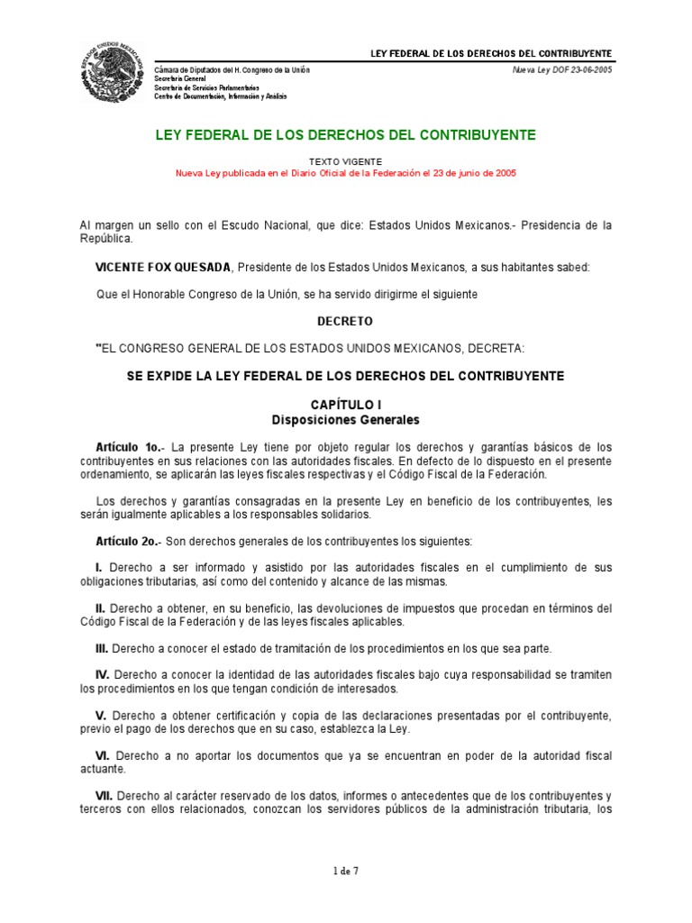 Lfdc Ley Federal De Los Derechos Del Contribuyente Pdf Federación 0290