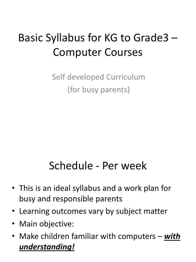 KG to Grade 3 Computer Course Syllabus | PDF | Career & Growth