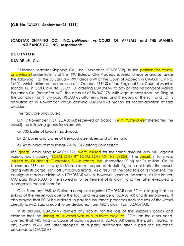 2 Loadstar Shipping Vs CA | PDF | Common Carrier | Bill Of Lading