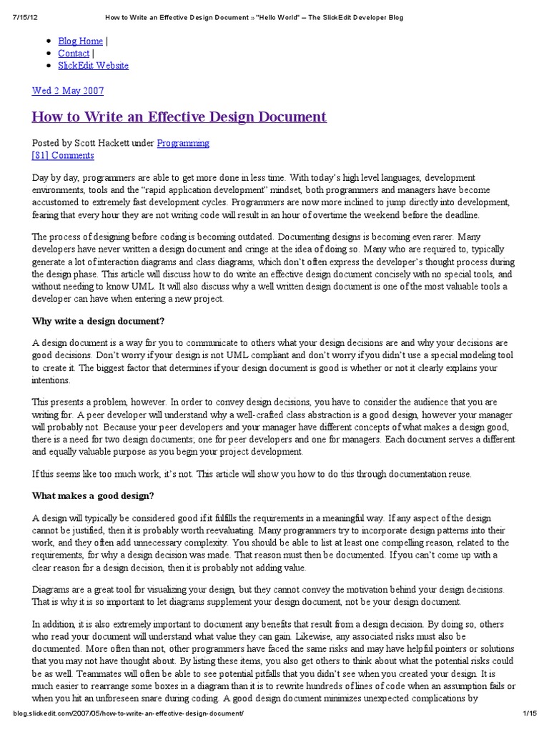 How To Write An Effective Design Document | PDF | Unified Modeling ...