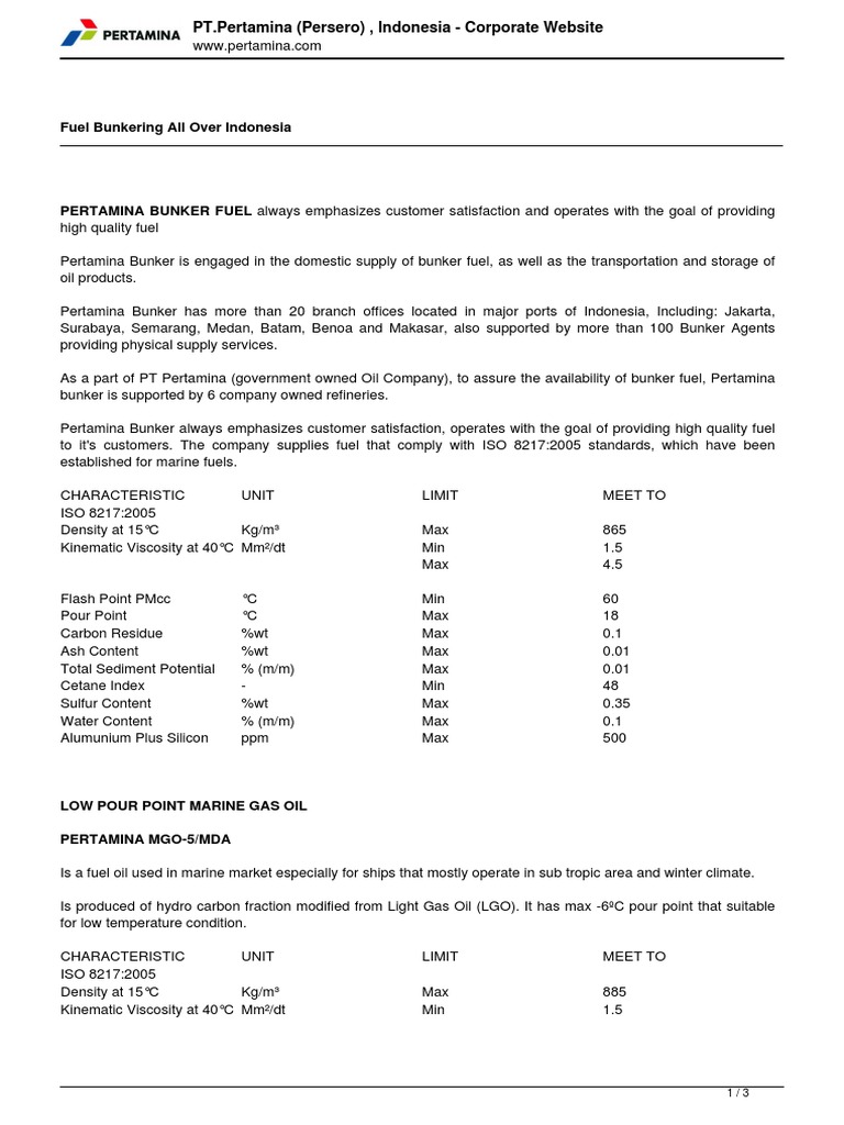 Pertamina FO Specs | PDF | Fuel Oil | Diesel Fuel
