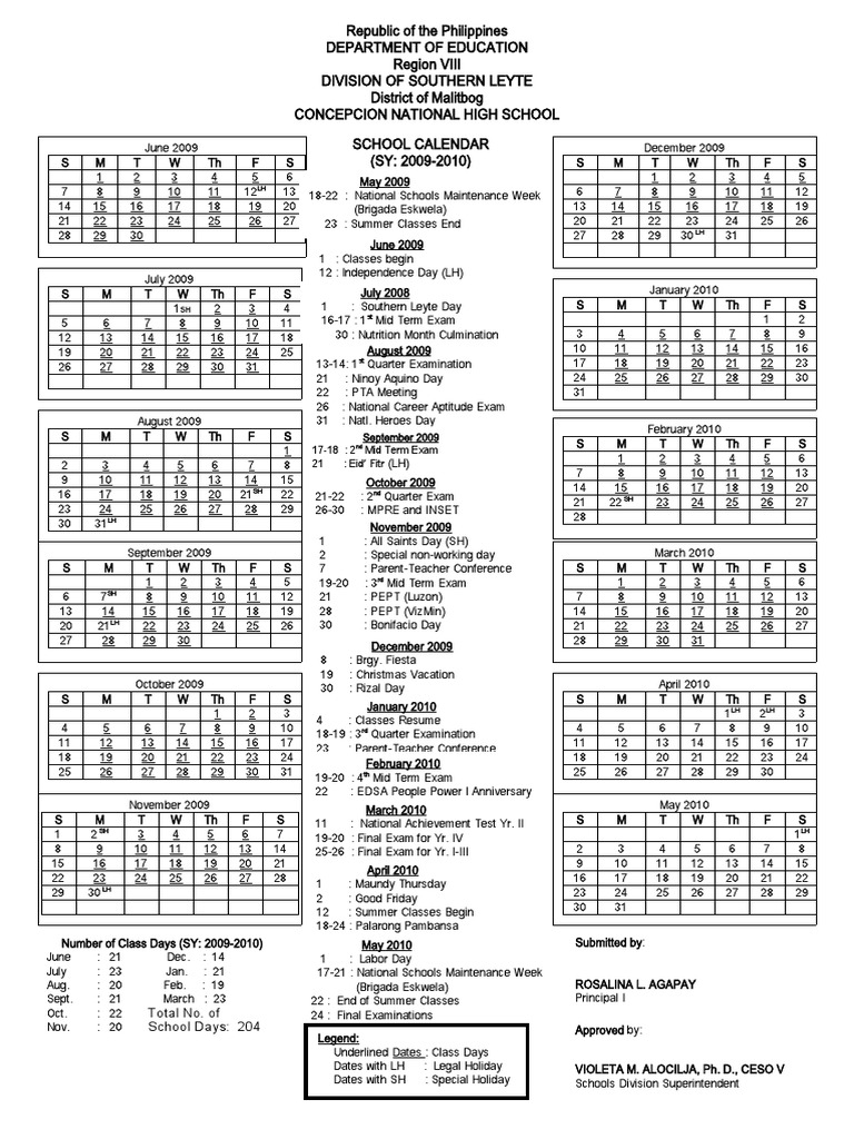2009-2010 School Calendar Philippines | PDF | Observances | Holidays