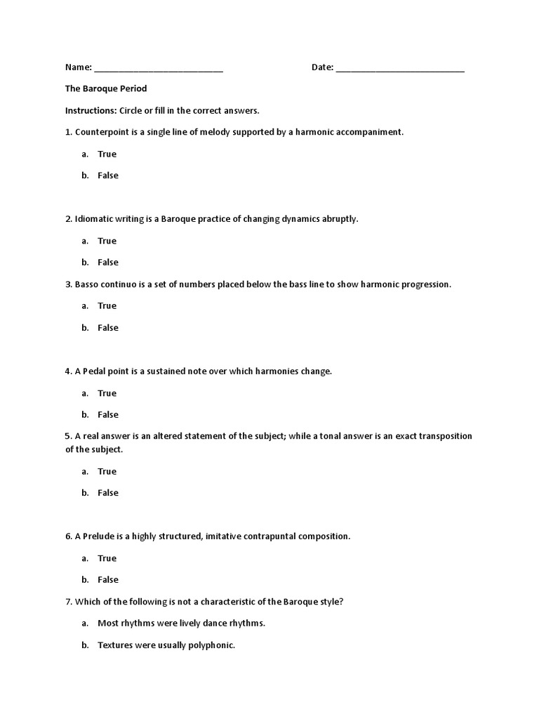 Baroque Music Test | PDF | Baroque Music | Baroque
