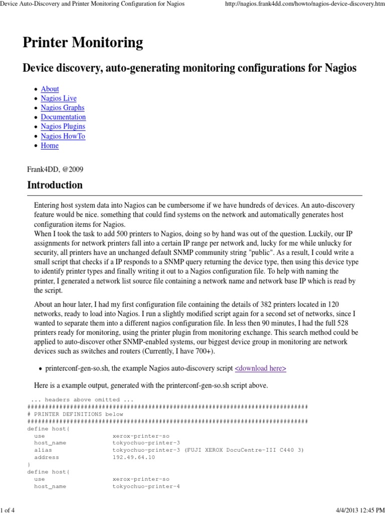 Device Auto-Discovery and Printer Monitoring Configuration For Nagios | PDF | Computer Network ...