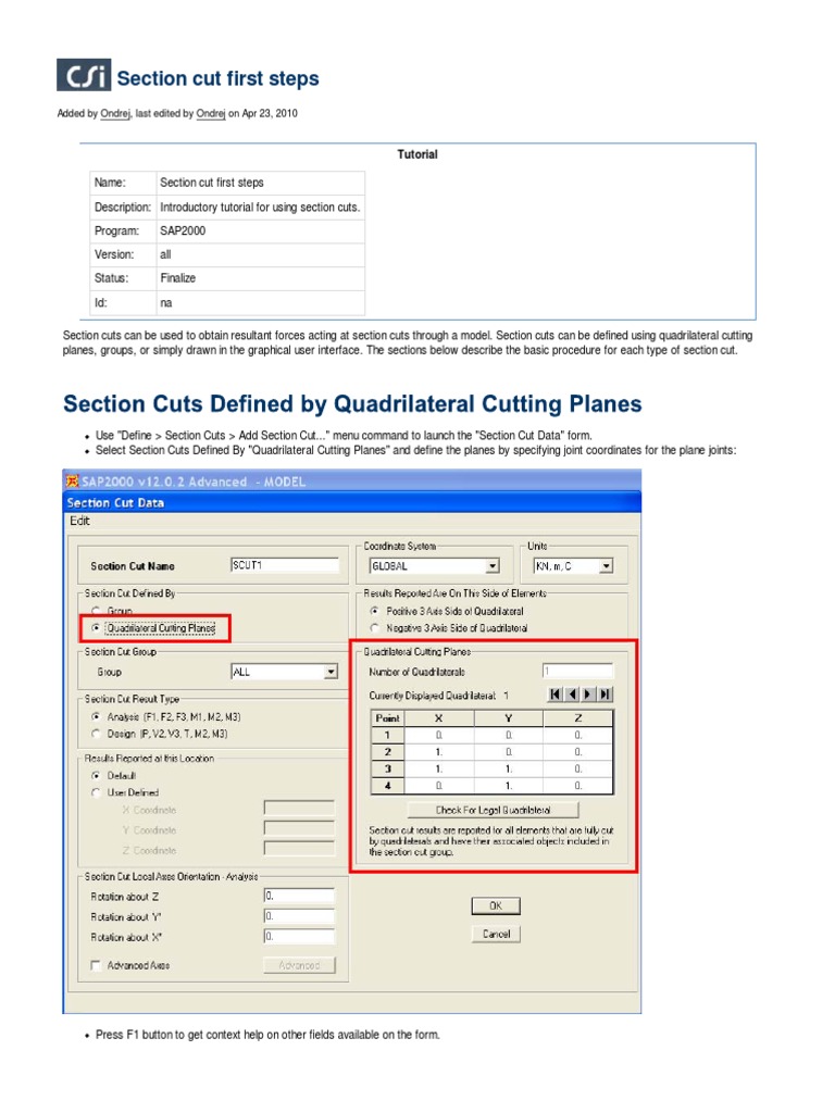 Section Cut Basics in SAP2000 | PDF