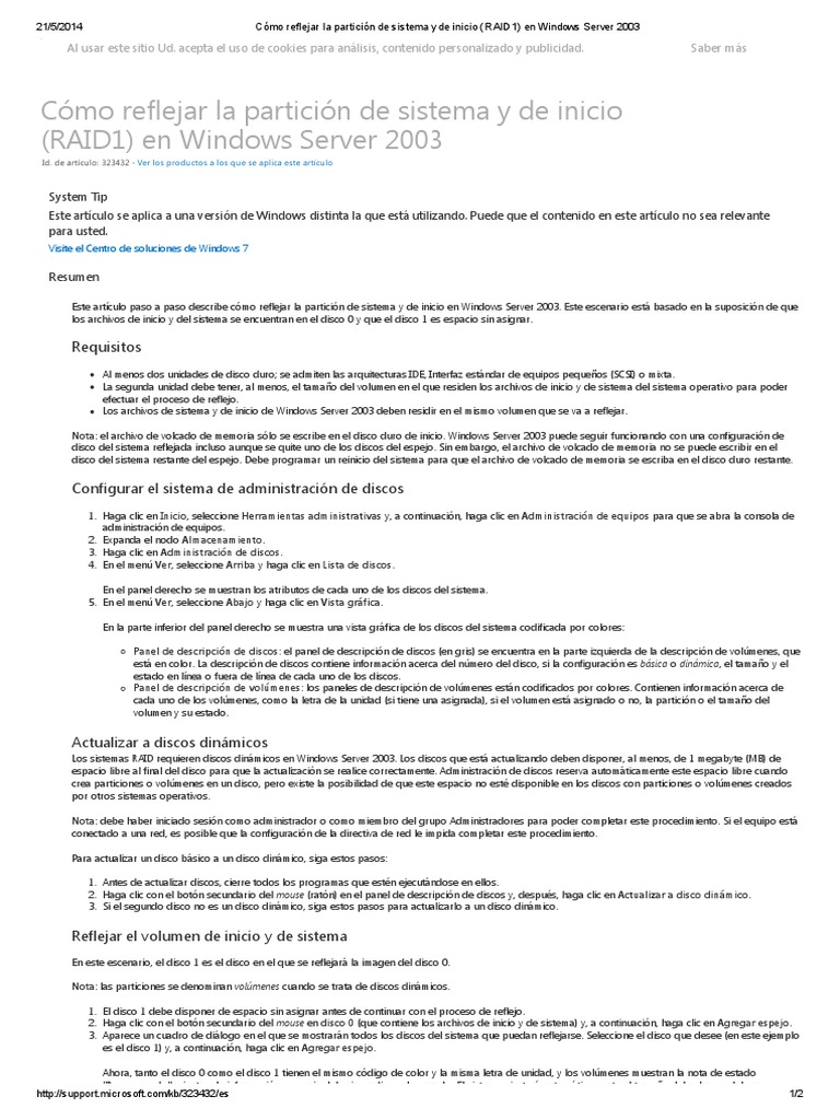 Cómo Reflejar La Partición de Sistema y de Inicio (RAID1) en Windows Server 2003 | PDF ...