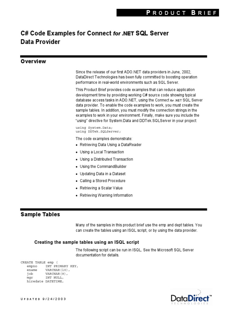 Ss Dotnetcodexmpl | PDF | Microsoft Sql Server | Command Line Interface