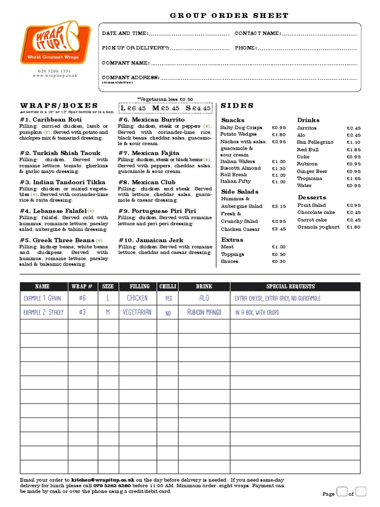 Order Sheet Final | PDF | Salsa (Sauce) | Salad