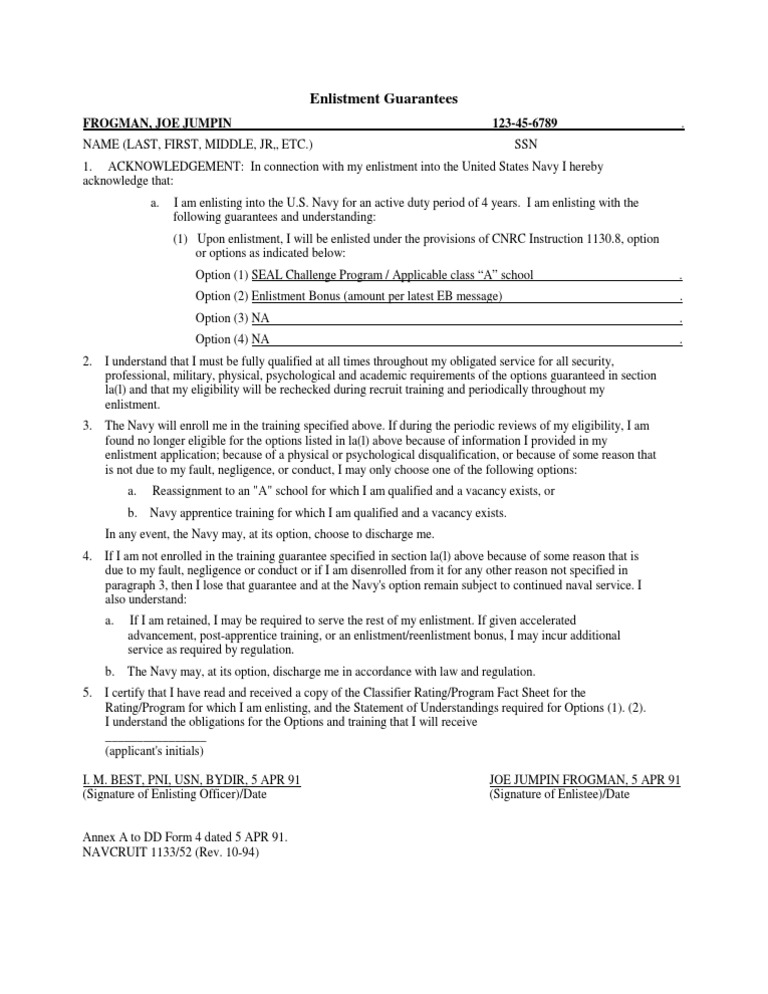 Navy Enlistment Contract Acknowledgment | PDF | Military Service | Virtue