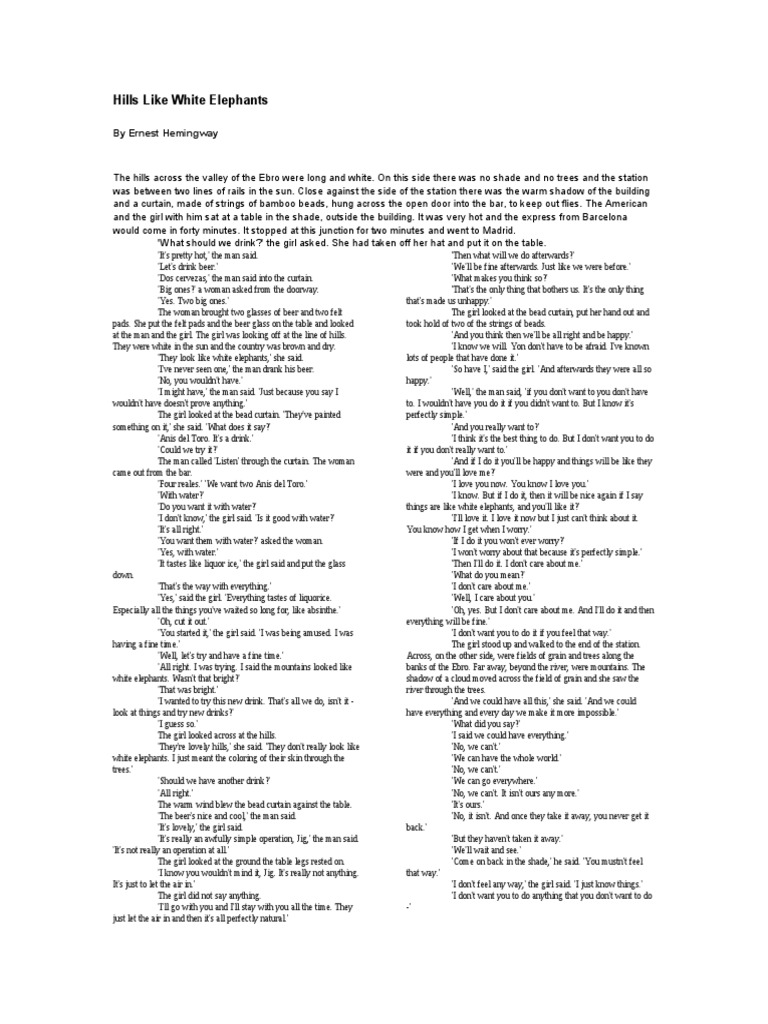 Hills Like White Elephants | PDF | Leisure | Nature