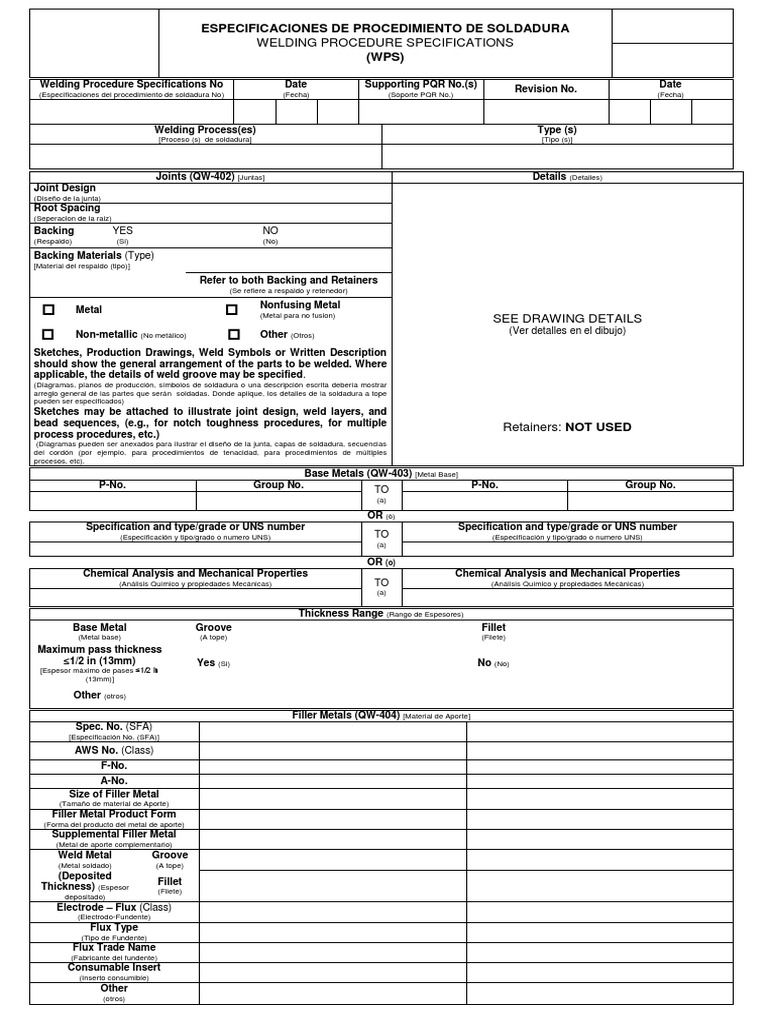 Formato Wps (Ingles-Espanol) | PDF | Unión | Soldadura