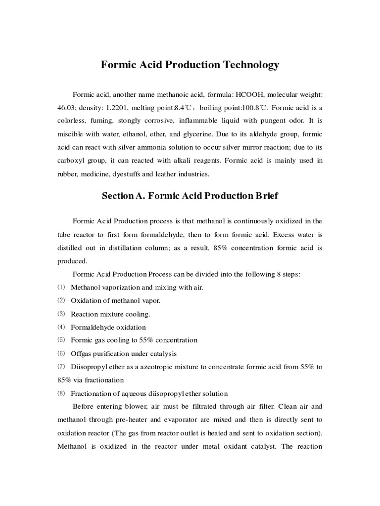 Formic Acid Technology | PDF | Methanol | Distillation