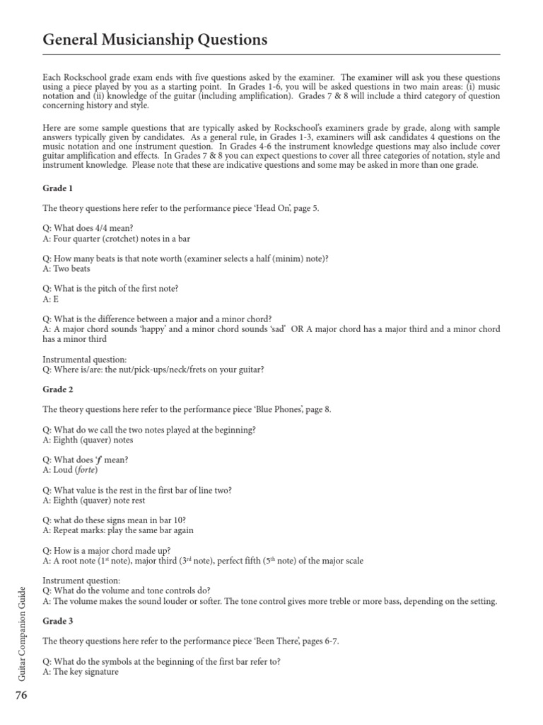 Rockschool Guitar General Musicianship Questions | PDF | Guitars ...
