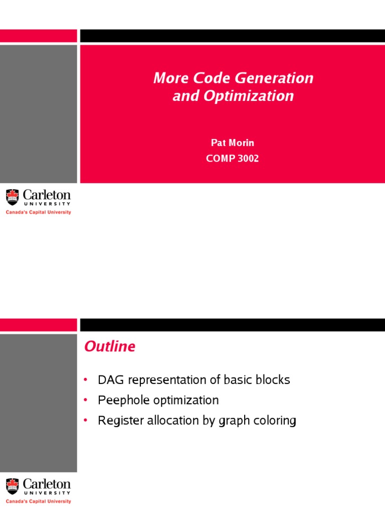 More Code Generation and Optimization: Pat Morin COMP 3002 | PDF ...