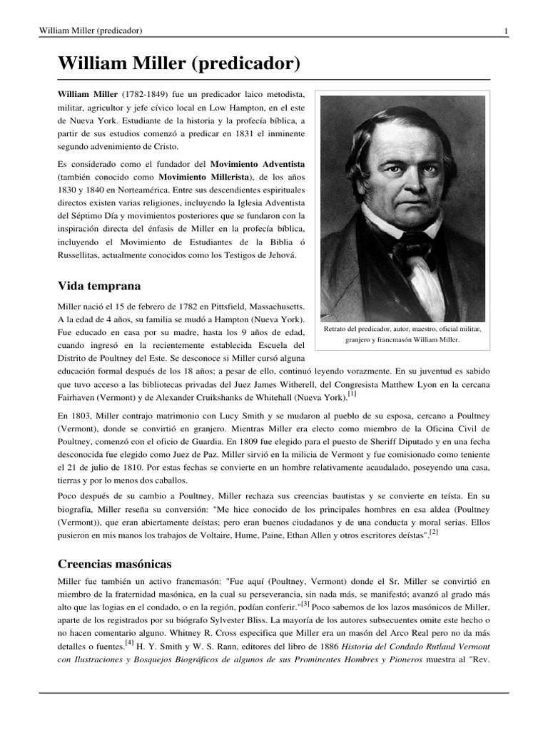 Biografía de William Miller, pionero adventista | PDF | Religión y ...