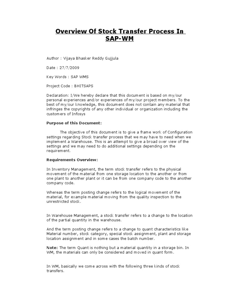 SAP-WM Stock Transfer Guide | PDF | Business