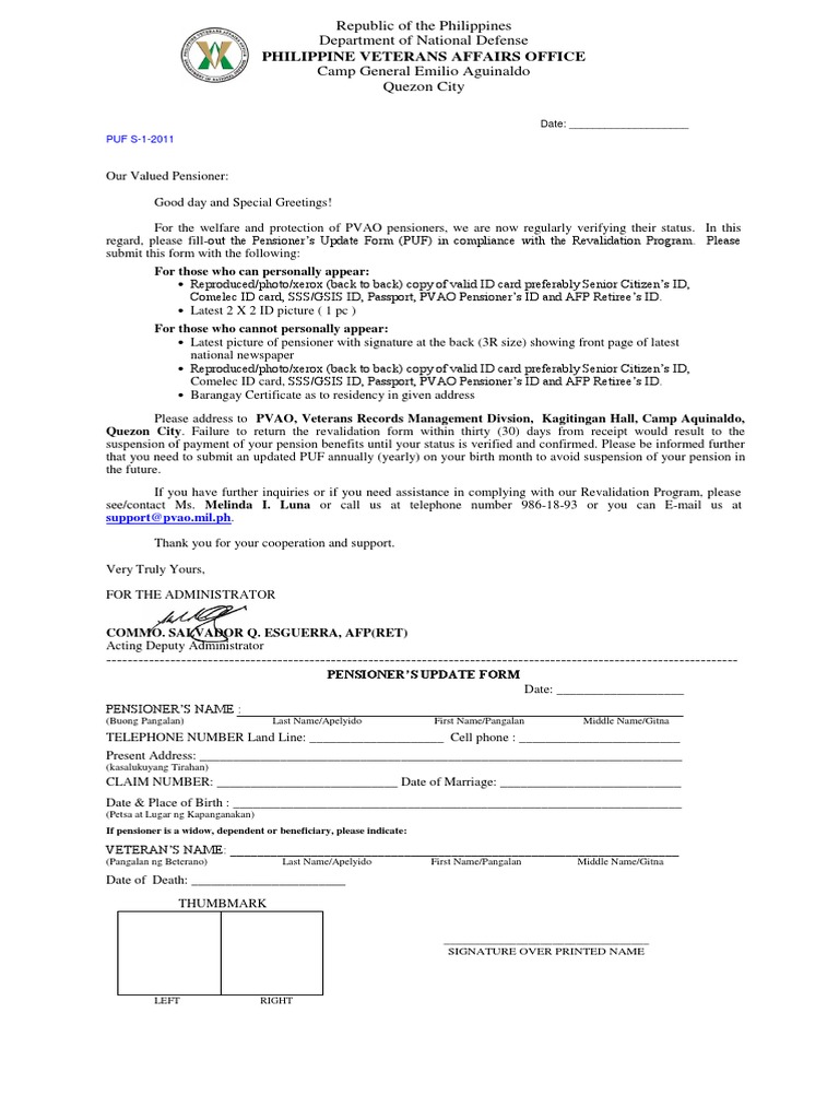 PVAO Pensioner Update Form 2024 | PDF | Identity Document | Government ...