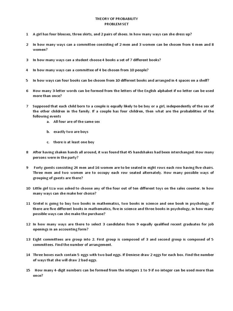 Probability Problem Set | PDF | Probability | Teaching Mathematics