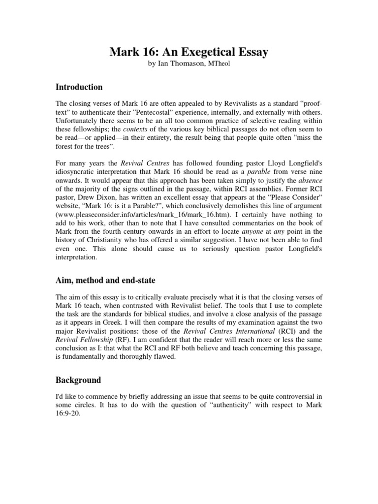 Mark 16 - An Exegetical Essay | New Testament | Gospel Of Mark