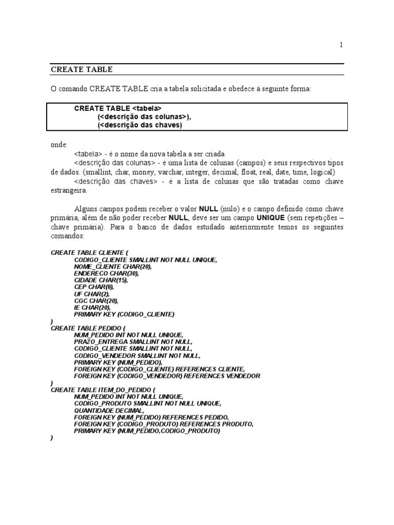 Apostila SQL | PDF | Tabela (banco de dados) | SQL