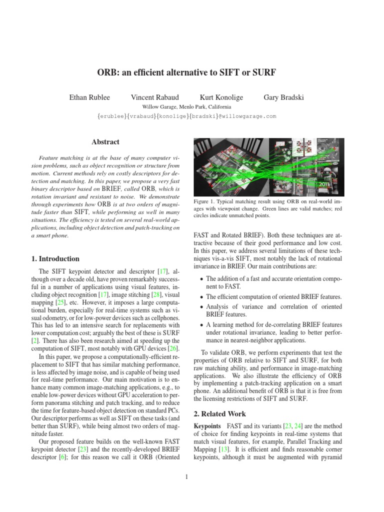 ORB: Fast SIFT/SURF Alternative | PDF | Principal Component Analysis | Artificial Intelligence