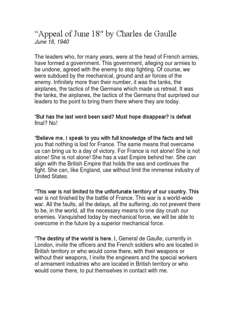 Appeal of June 18 by Charles de Gaulle | PDF | History
