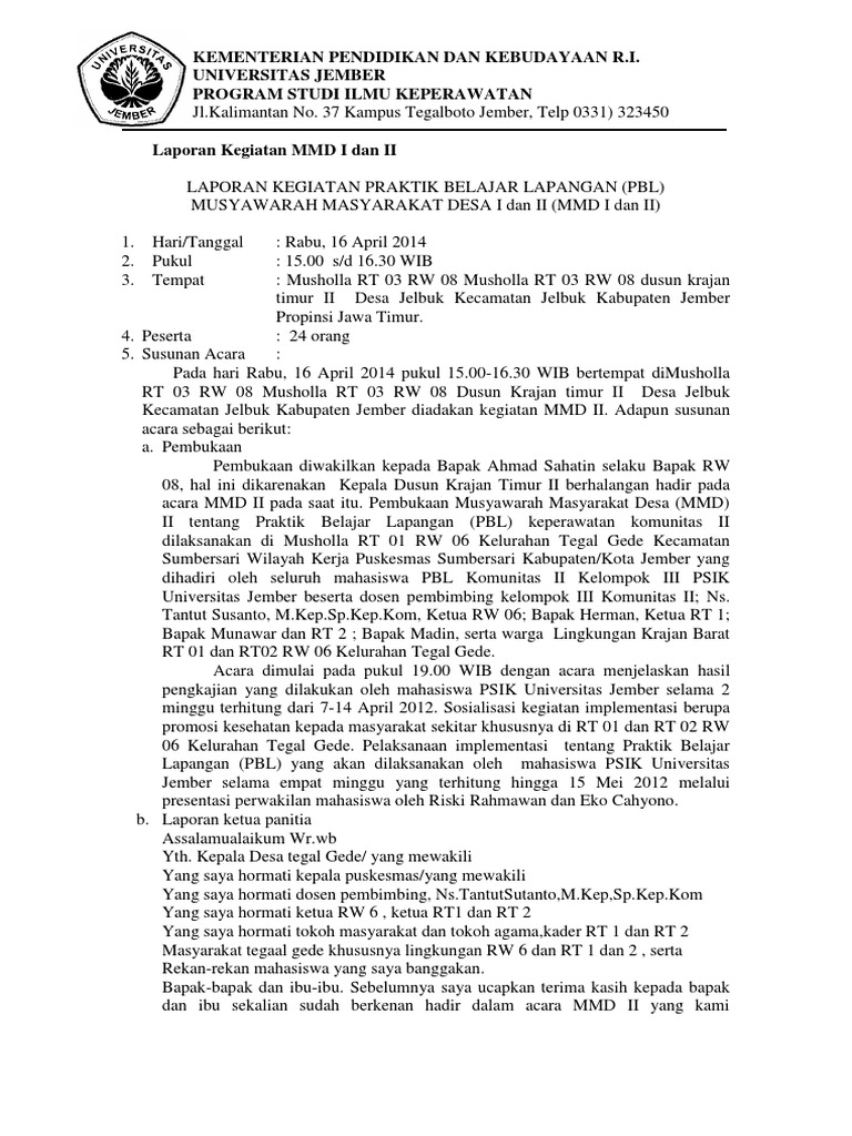 Laporan Kegiatan MMD II | PDF | Kesehatan Holistik
