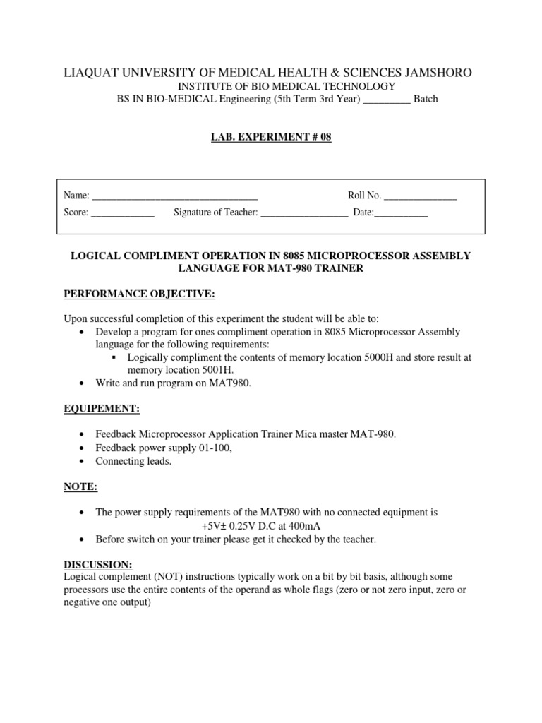 Lab Experiment 08 Complement | PDF | Instruction Set | Digital Electronics