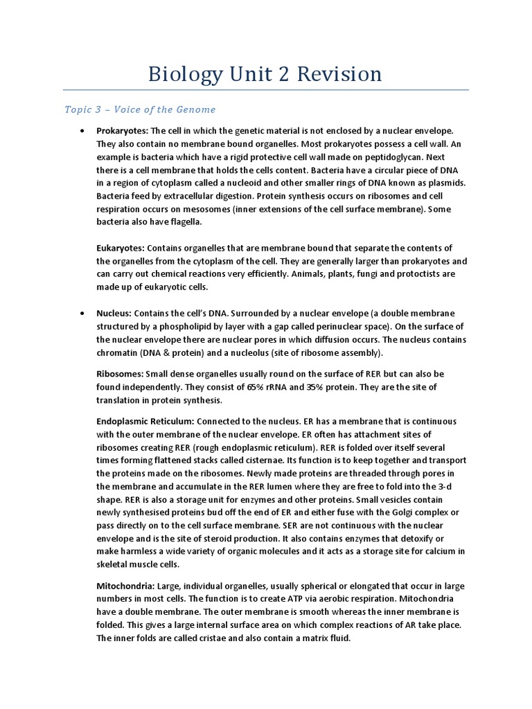 Biology Unit 2 Revision: Topic 3 - Voice of The Genome | PDF | Meiosis ...